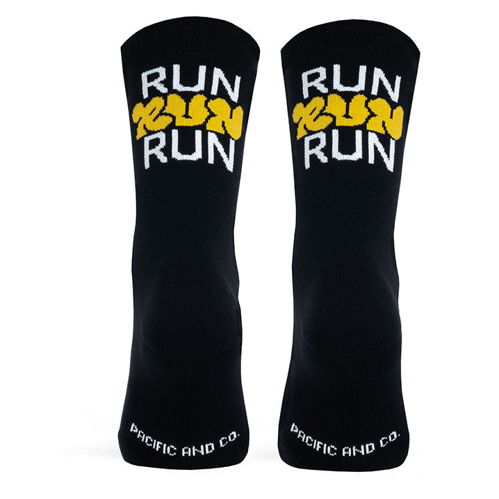 Black Technical Running Socks with Graffiti Style 'RUN RUN RUN' Message ...