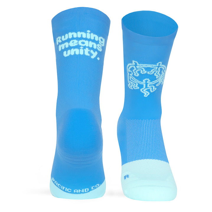 Blue Technical Running Socks with 'Running Means Unity' Message ...
